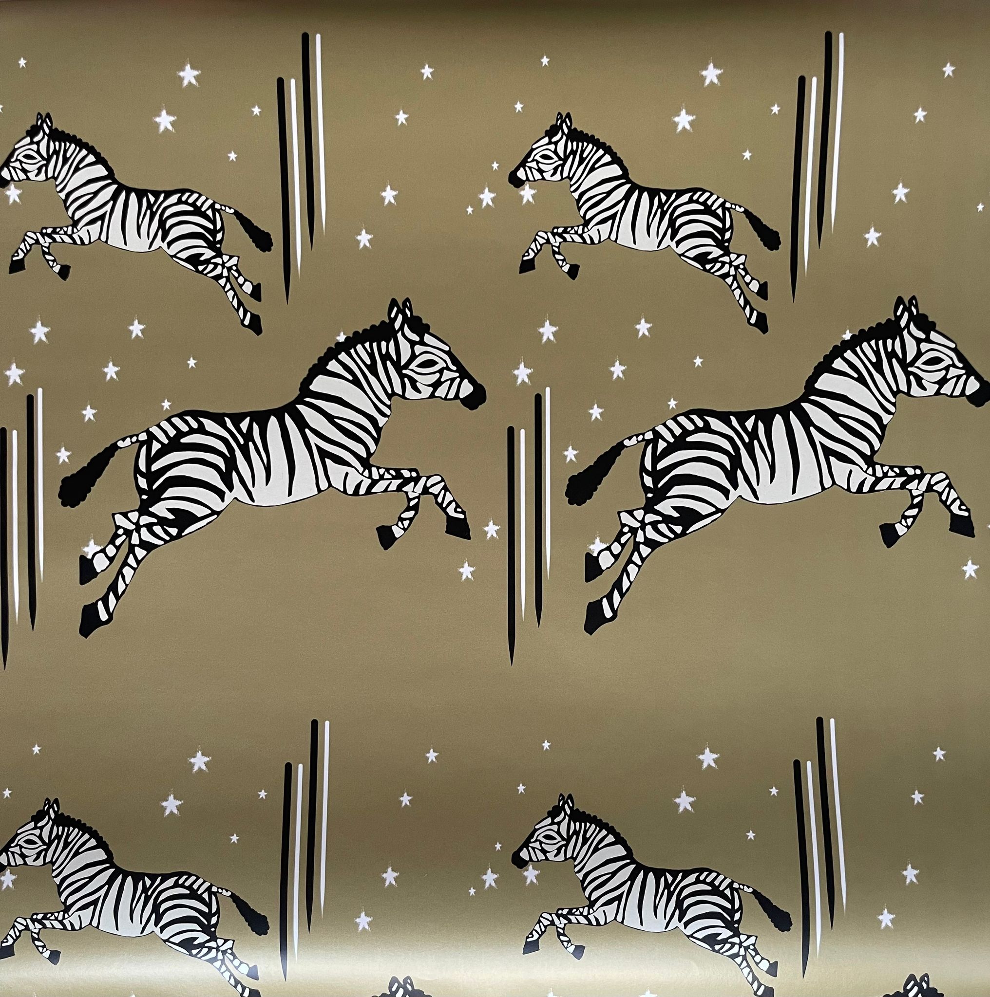 Leaping Zebra Gold Wallpaper – WallTales London